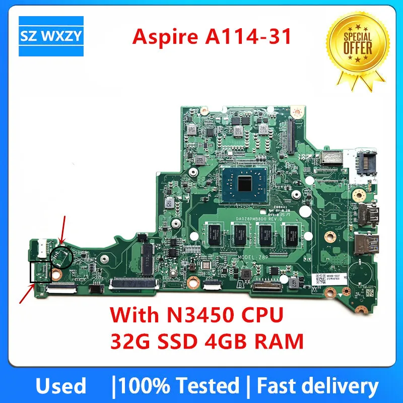 Acer Aspire A114 31 için yenilenmiş Laptop anakart ile N3450 CPU 32G ...