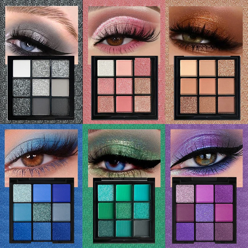 9-Grid-Eyeshadow-Palette-Glitter-Perolado-Matte-Sombra-de-Olho-Shimmer ...