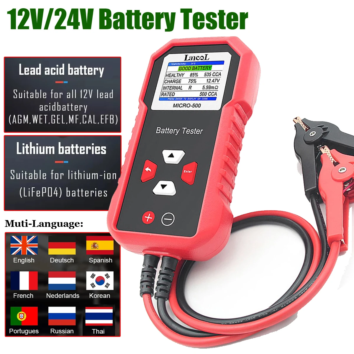 Lancol-Micro-500-12V-Car-Battery-Tester-40-3000-CCA-Lithium-Battery ...
