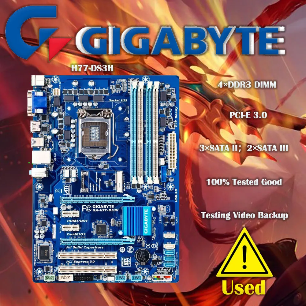 Used-GIGABYTE-H77-DS3H-Desktop-Motherboard-Z77-Socket-LGA-1155-i3-i5-i7 ...