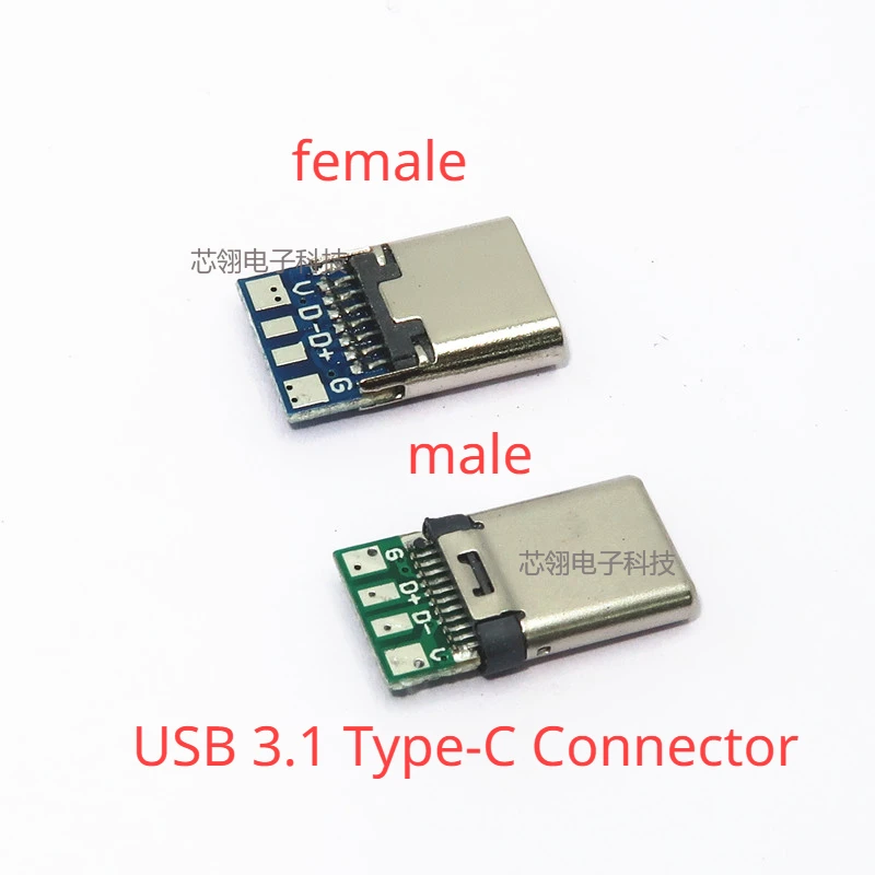 USB-3-1-Tipo-C-macho-e-f-mea-Conectores-Jack-Tail-Plug-Terminais-el ...
