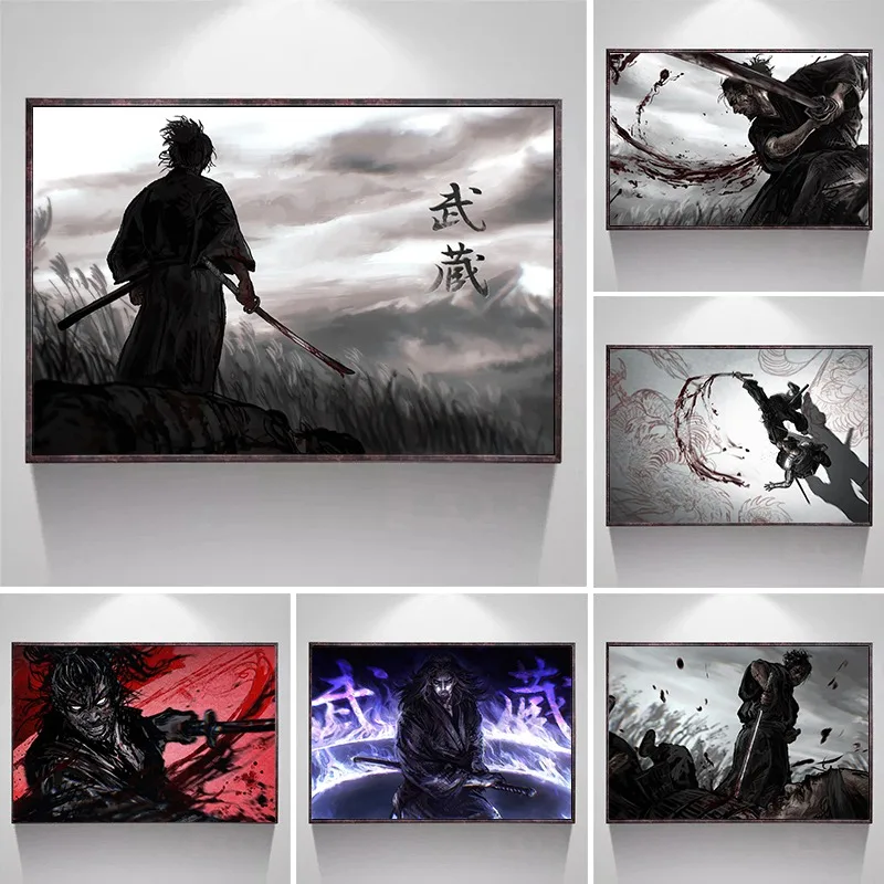 Retro Japanese Samurai Miyamoto Musashi Poster Vagabond Anime Manga ...