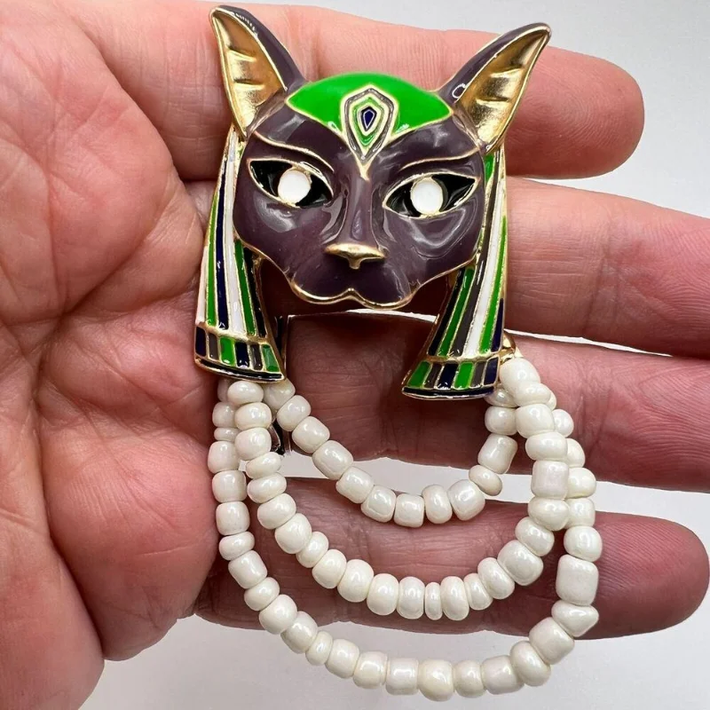 Luxury-Design-Vintage-Style-Anubis-God-BROOCH-Pin-White-Beads-Purple ...