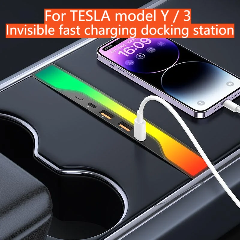 עבור Tesla Model Y / Model 3 USB + Type C Hub מרובה יציאות מתאימות ל ...