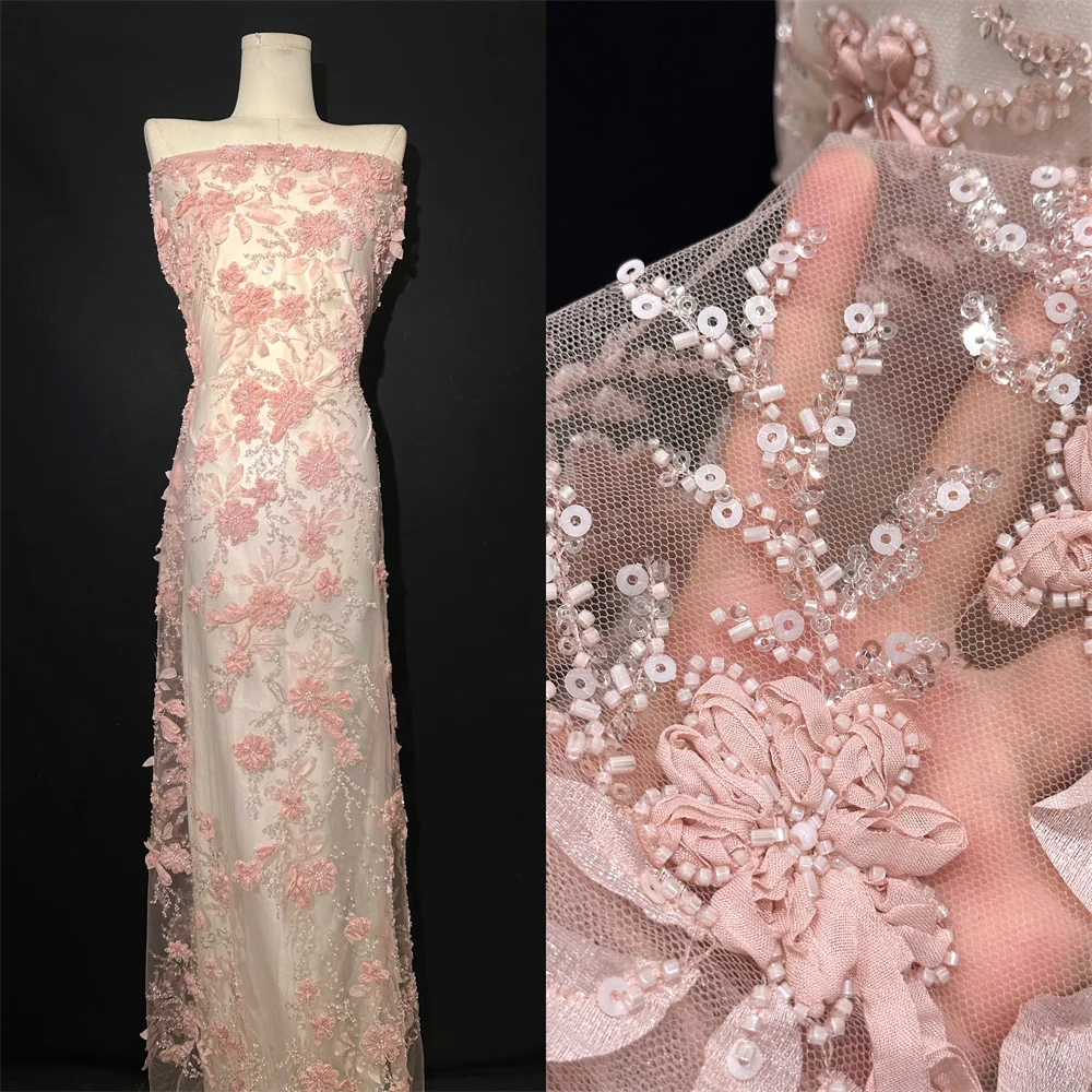 Handmade-3D-Embossed-Net-Lace-Exquisite-Beads-Sequins-Fabric-Party ...