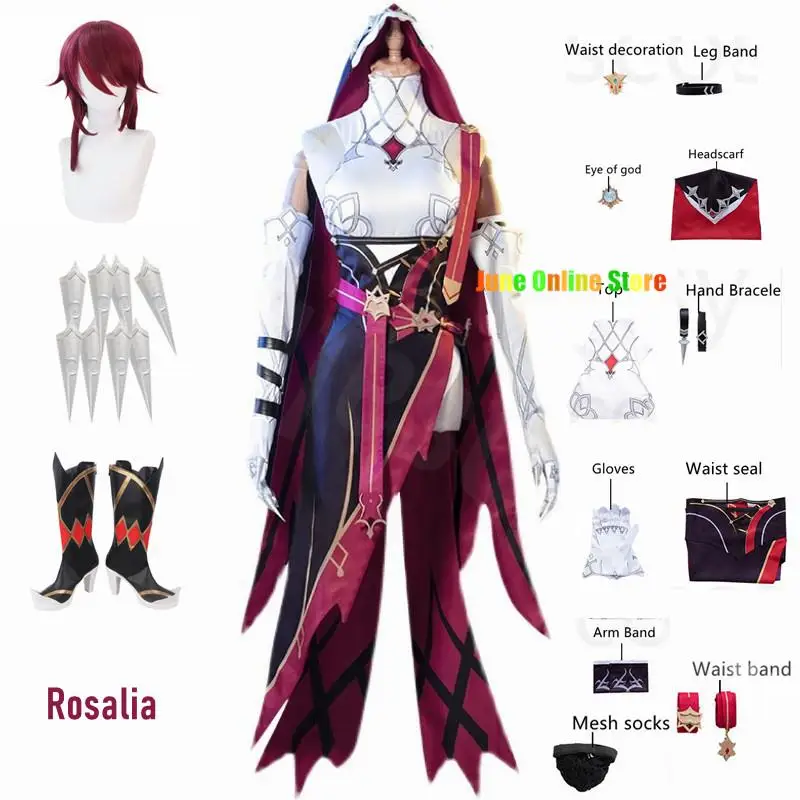 Genshin Impact Rosaria Cosplay Costume Sexy Unisex Game Role Playing Clothing Full Sets Red Wig ...