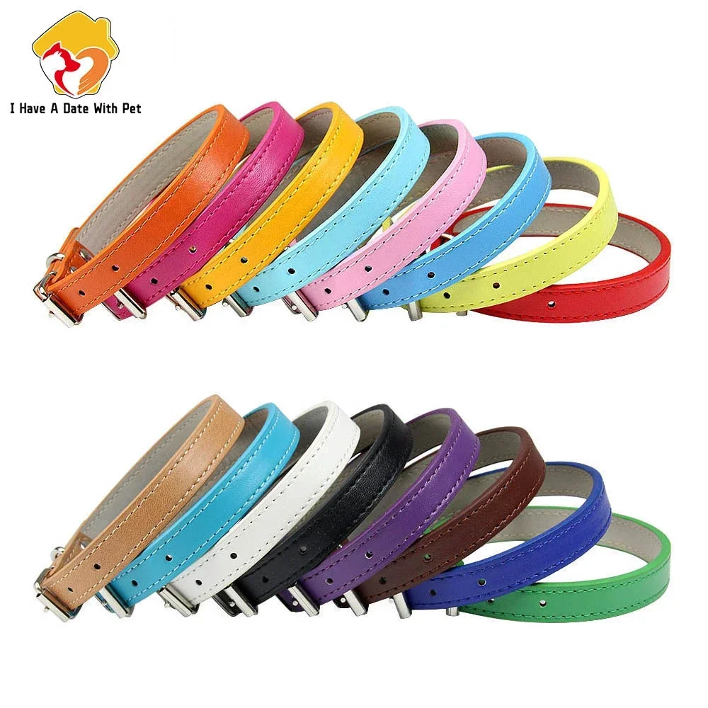 Soft Leather Solid Dog Collar Adjustable Puppy Neck Strap Safe Collars ...