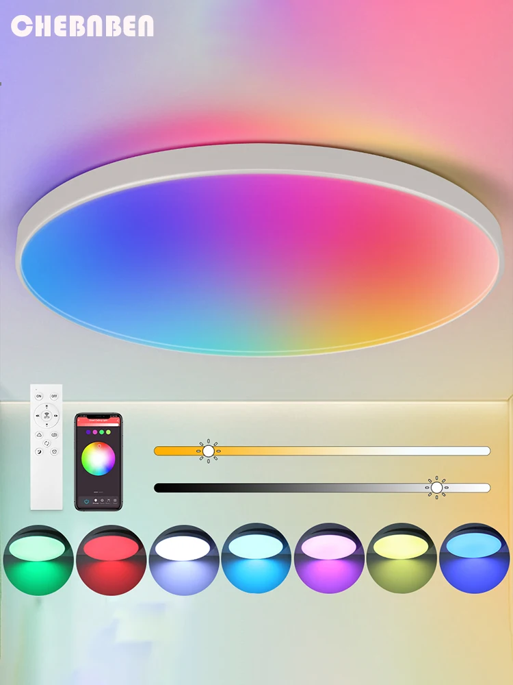 Luz-de-teto-LED-inteligente-com-escurecimento-remoto-Wifi-Painel-RGB ...
