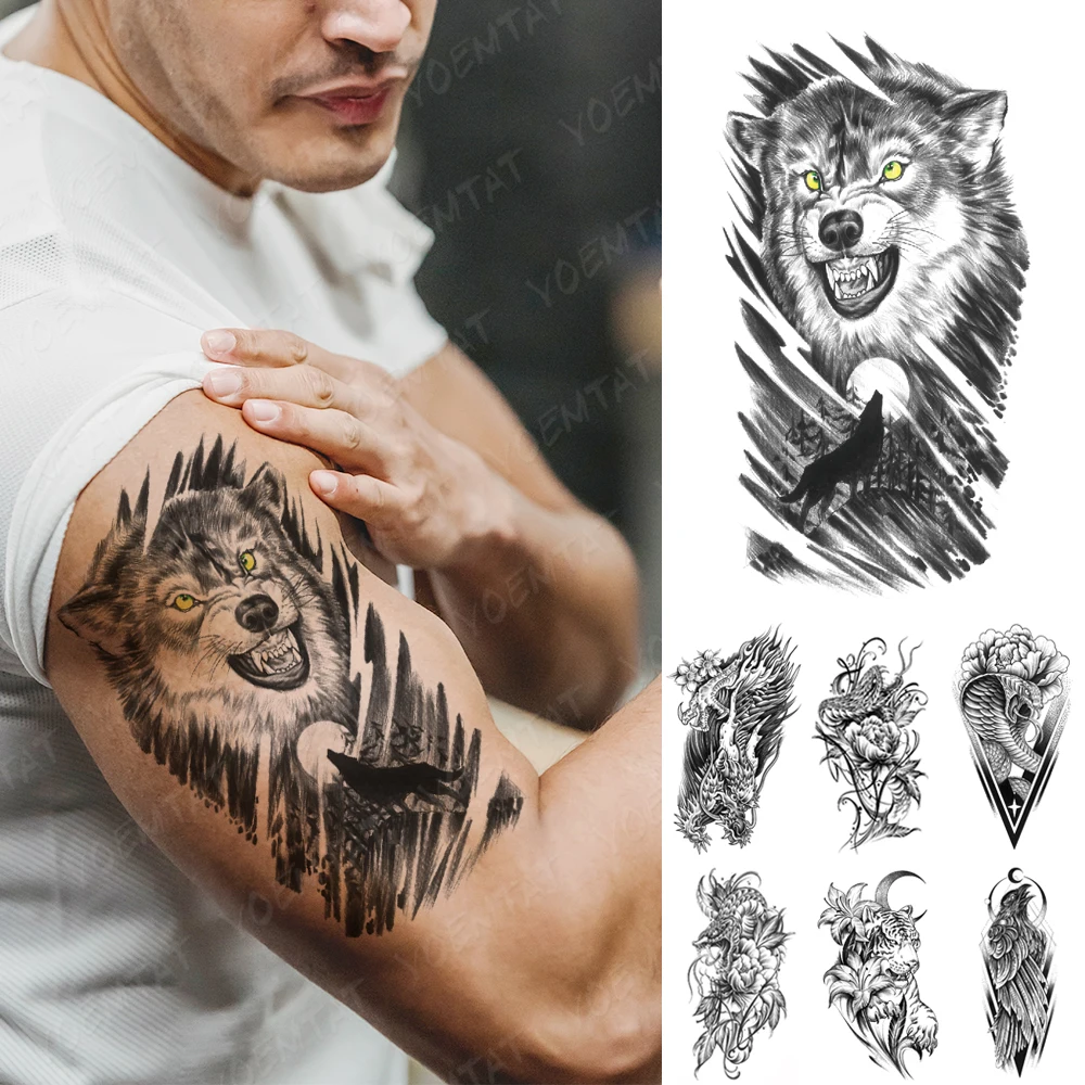 Full Wolf Howling Tattoo