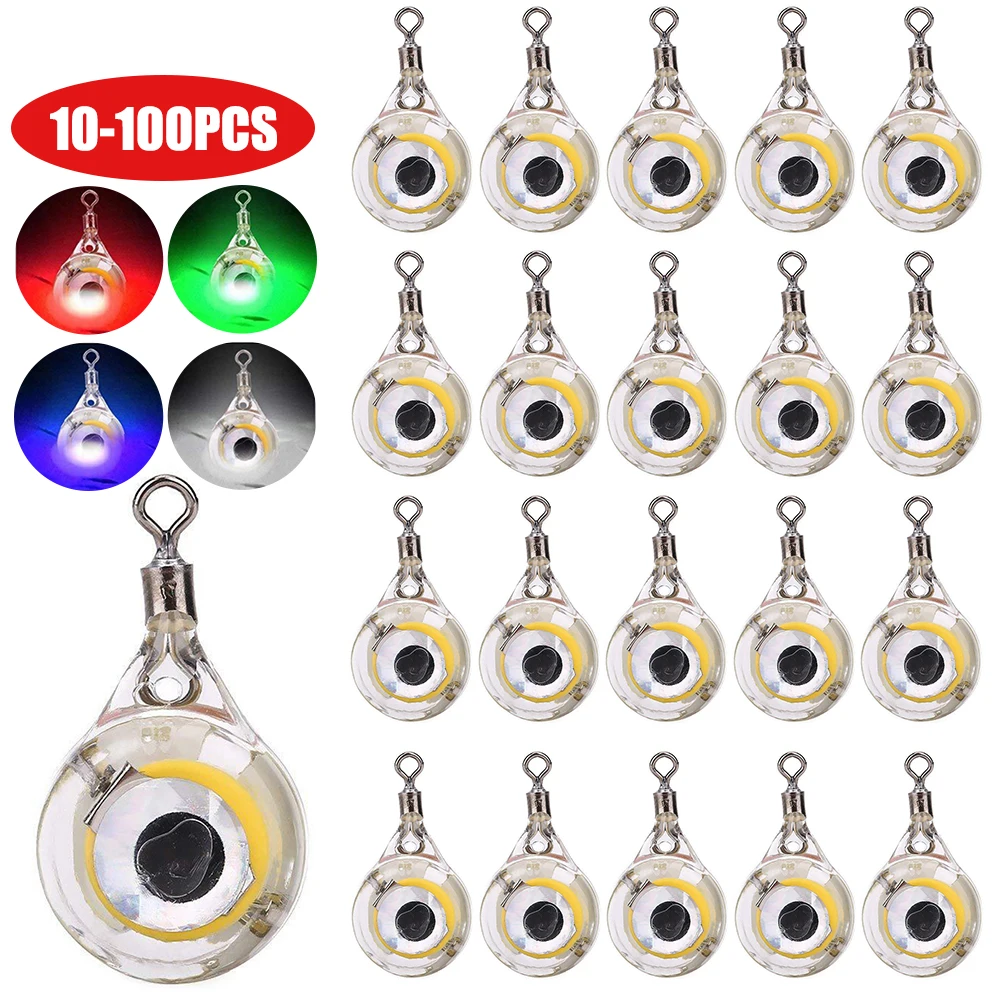 10-100pc Mini Fishing Lure Light Led Deep Drop Underwater Eye Shape ...
