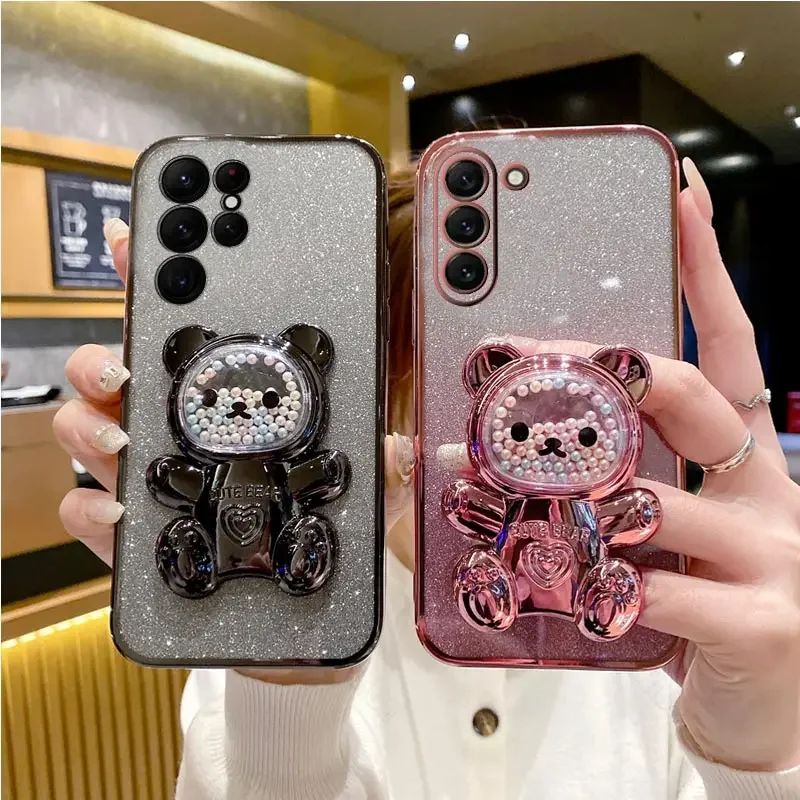 Glitter Plating Cute Bear Transparent Stand Phone Case for Oneplus 10 ...