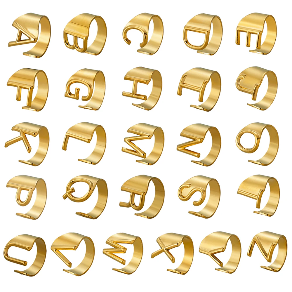 26-Initial-Letter-Stainless-Steel-Rings-for-Women-Gold-Color-A-Z-Name ...