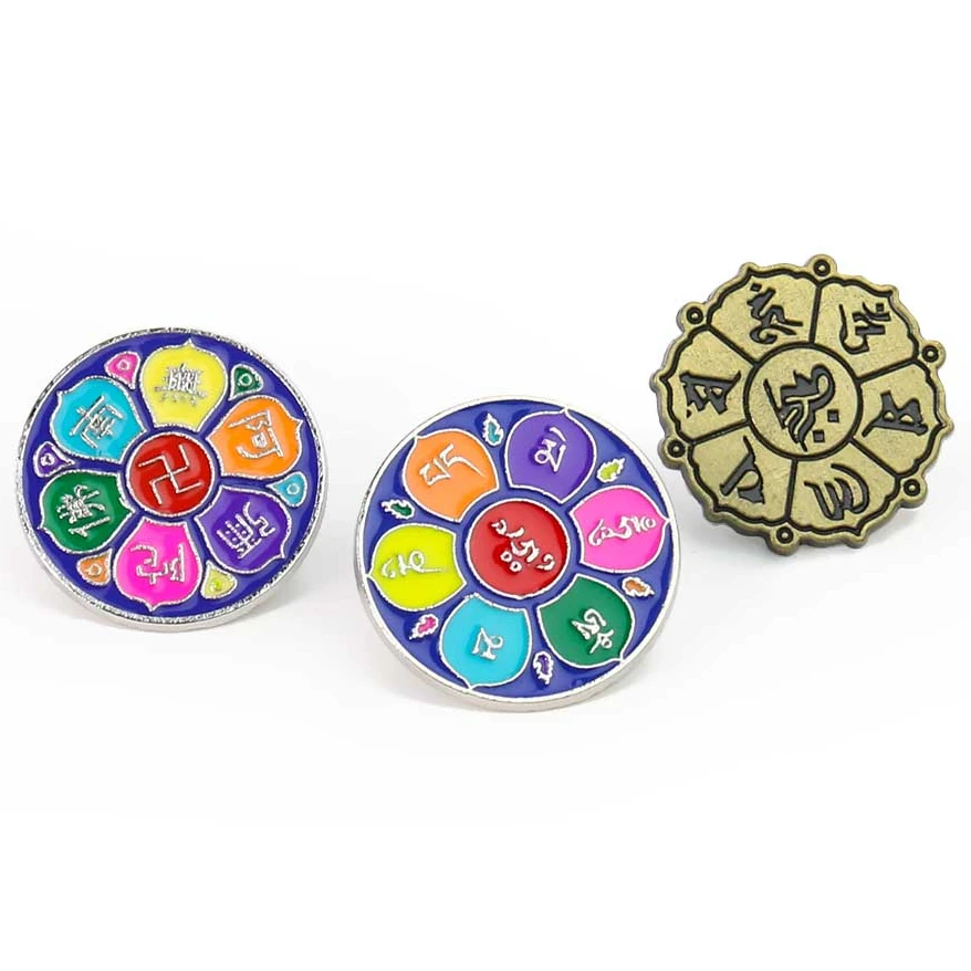 Retro Ethnic Buddhism Brooch Lotus Flower Om Mani Padme Hum Sanskrit ...