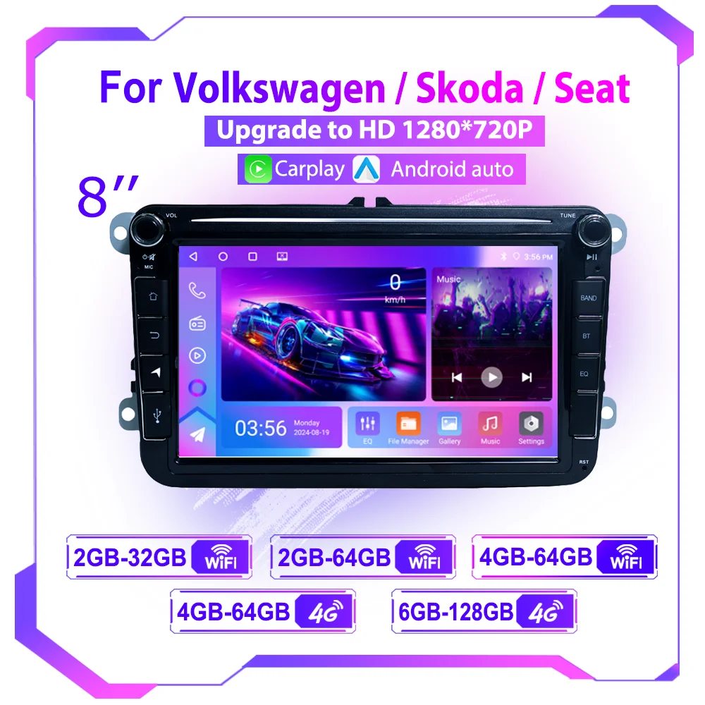 2DIN Car Stereo with Carplay 8 Inch Android Radio for Volkswagen VW ...