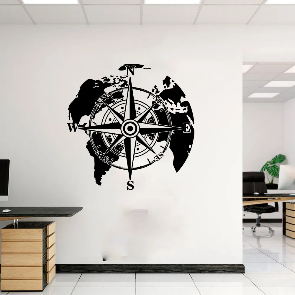 Modern-World-Map-Compass-Camper-Wall-Sticker-Office-Living-Room-Global ...