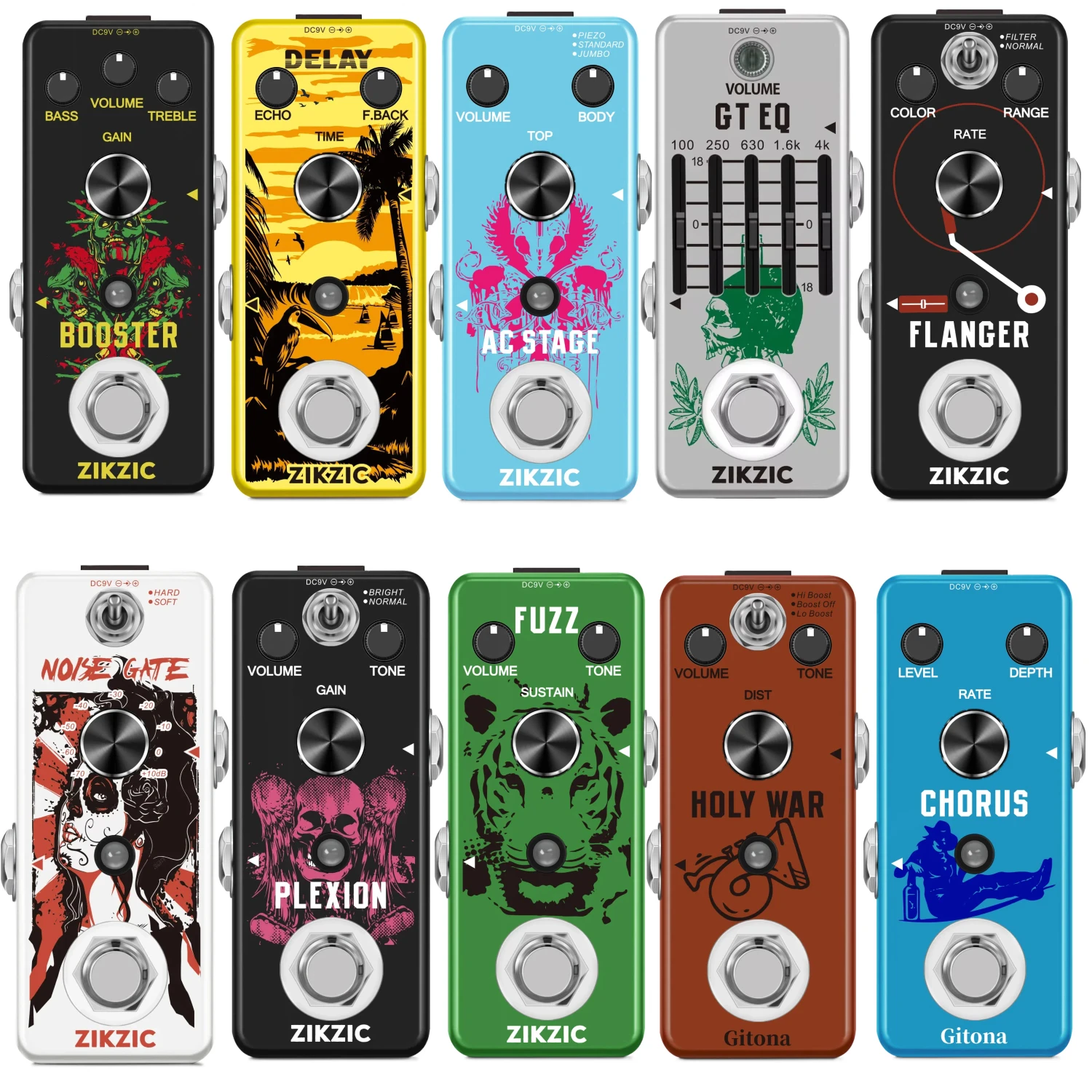 ZIKZIC-Guitar-Pedals-Noise-Gate-Flanger-Equalizer-Delay-Acoustic-Plexion-Overdrive-Gitona-Chorus ...