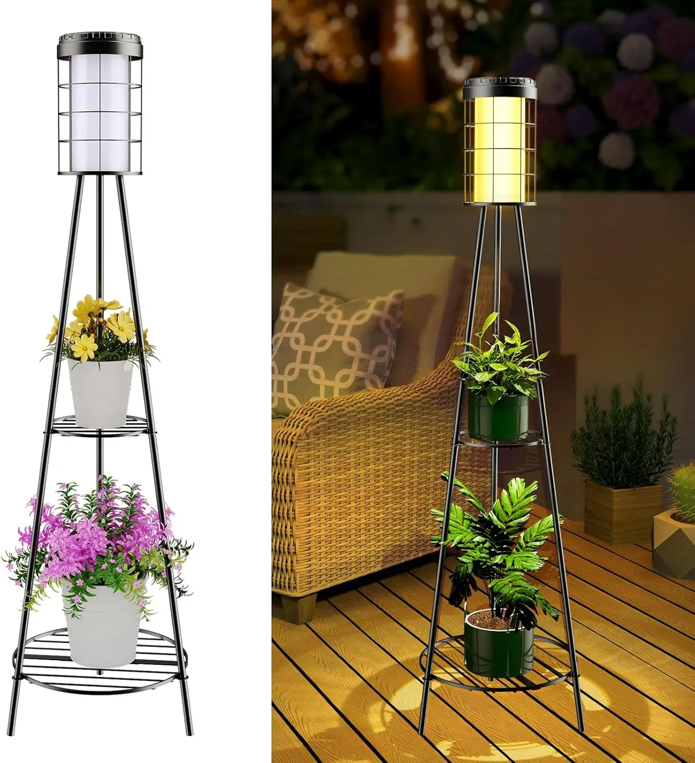 Outdoor Patio Decor Solar Floor Lamp with Plant Stand Waterproof Flower ...
