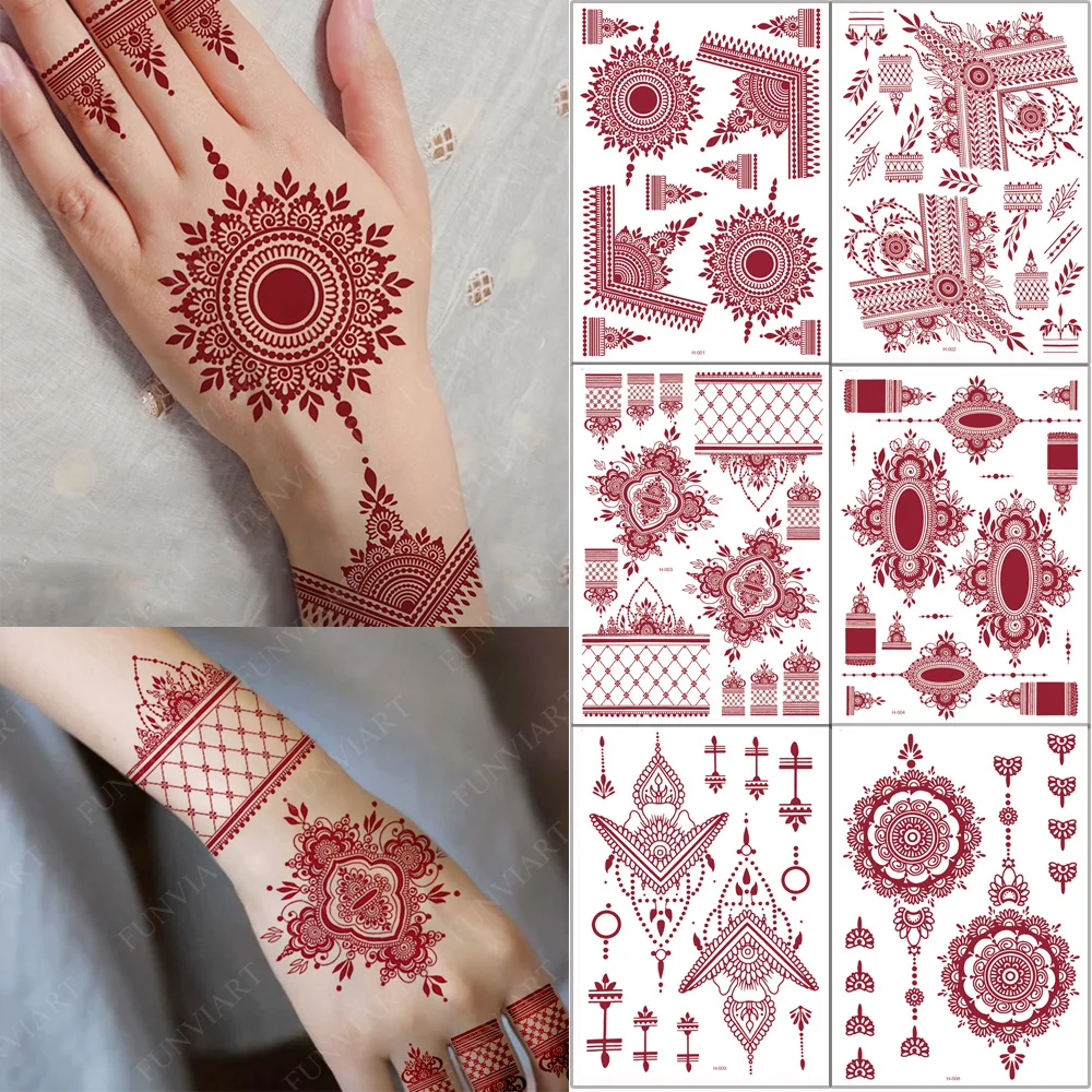 Maroon-Henna-Tattoo-Stickers-for-Women-Temporary-Tattoos-Mandala-Mehndi ...