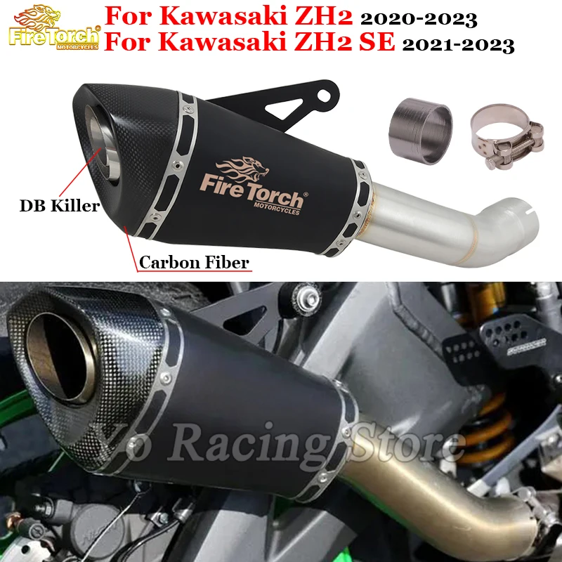 Carbon-Fiber-Muffler-Moto-Slip-On-For-Kawasaki-ZH2-2020-2023-ZH2-SE ...