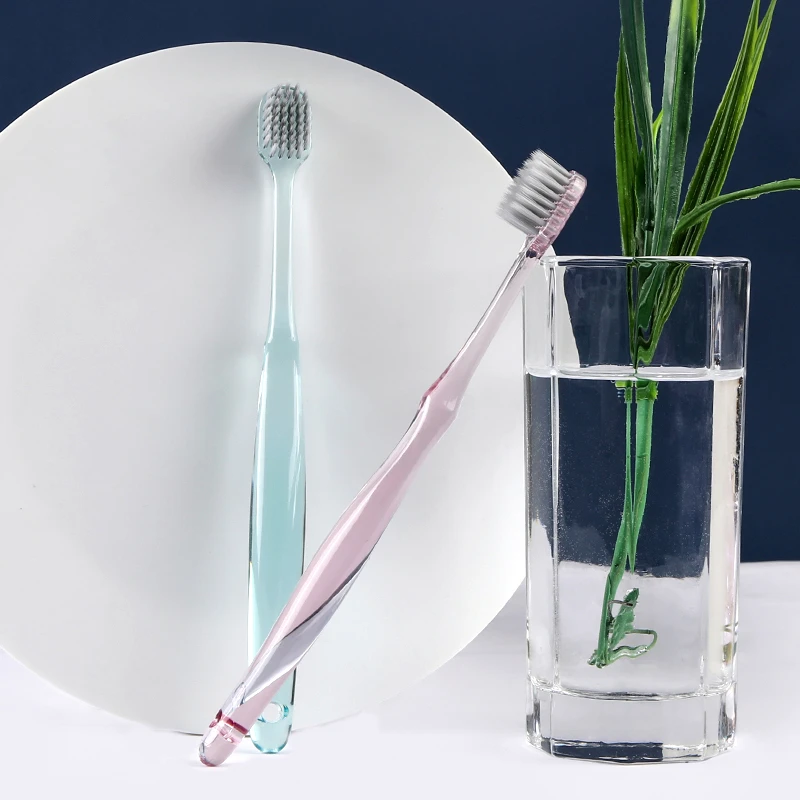 2pc/set Adult Silver Ion Antibacterial Toothbrush Couple Crystal Handle ...