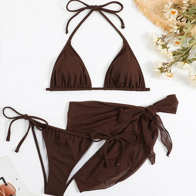 Sexy-Brown-Ribbed-Swimwear-Micro-Thong-Bikinis-Set-Mesh-Cover-Up ...