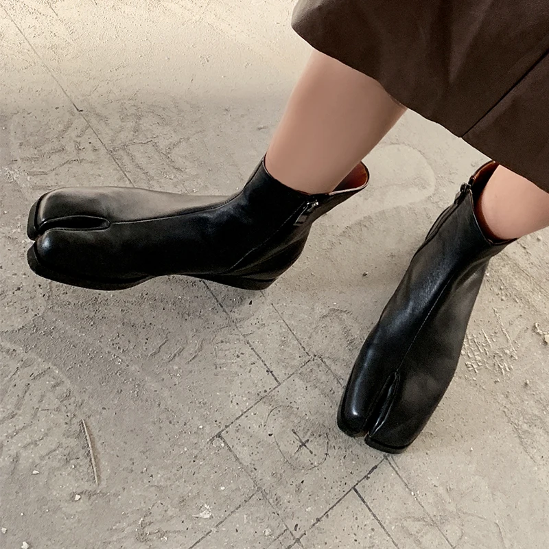 New-Spring-Autumn-Genuine-Leather-Split-Toe-Short-Boots-Women-Flat ...