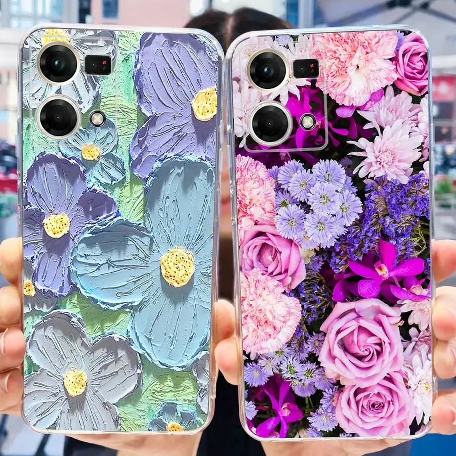 For-OPPO-Reno-7-4G-Case-CPH2363-Colorful-Flower-Cover-Soft-Clear ...