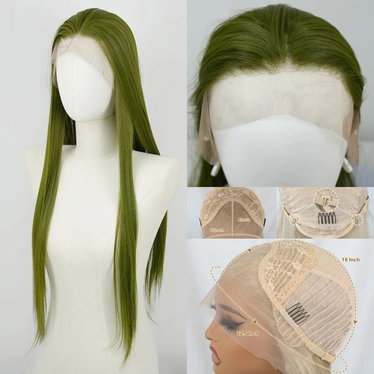 Grass Green Lace Front Wigs for Fashion Women 26 Inches HD Straight 13* ...