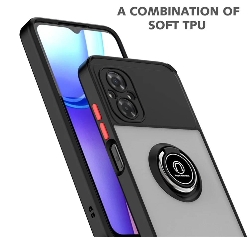 Shockproof Matte Armor Phone Case with Metal Ring Holder for Poco M5 4G ...