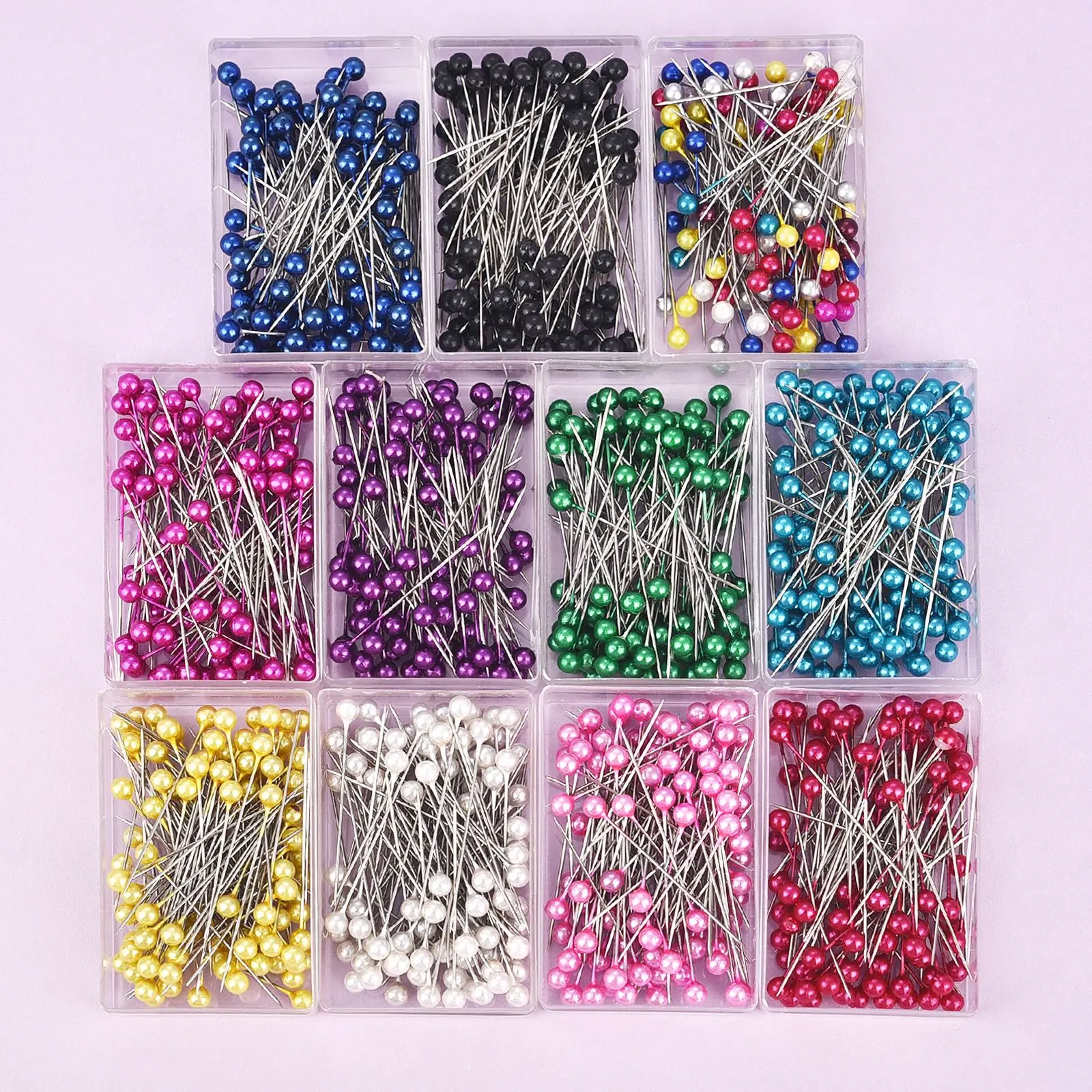 100Pcs-Box-38cm-Colorful-Round-Pearl-Head-Needles-Stitch-Straight-Push ...