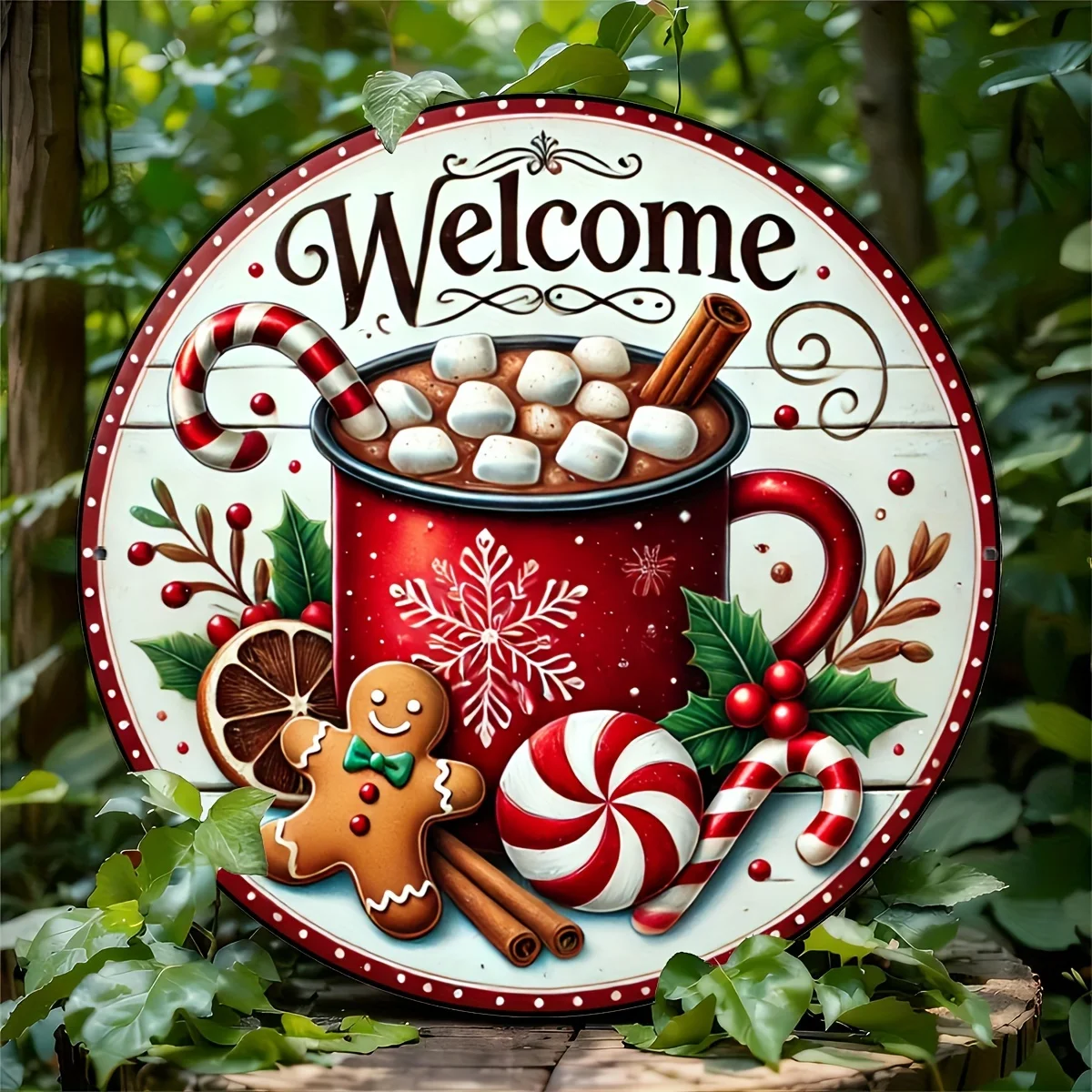 Aluminum foil carved Christmas welcome sign -8x8 inch round gingerbread ...