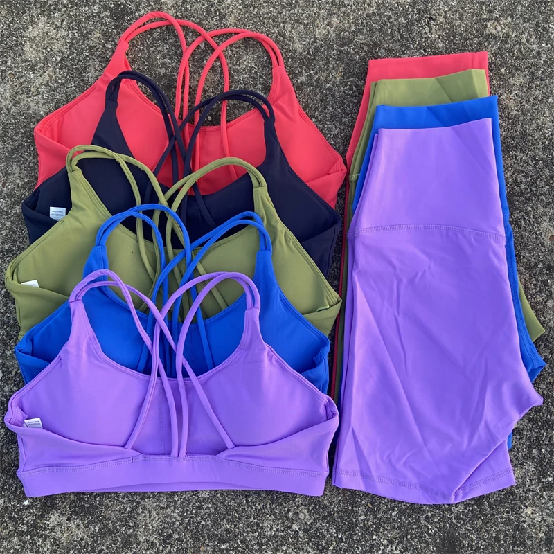 Yoga Shorts Set Gym Sports Set Women Fitness Suit Clothes 2 Piece Cross ...
