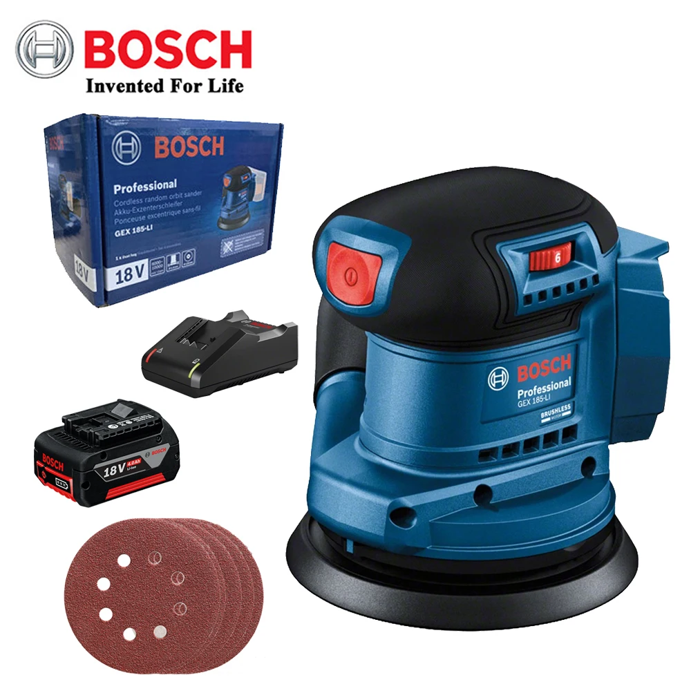 Bosch Cordless Sander Machine Random Orbit Sander GEX 185-Li Brushless 18V Lithium battery 125mm ...
