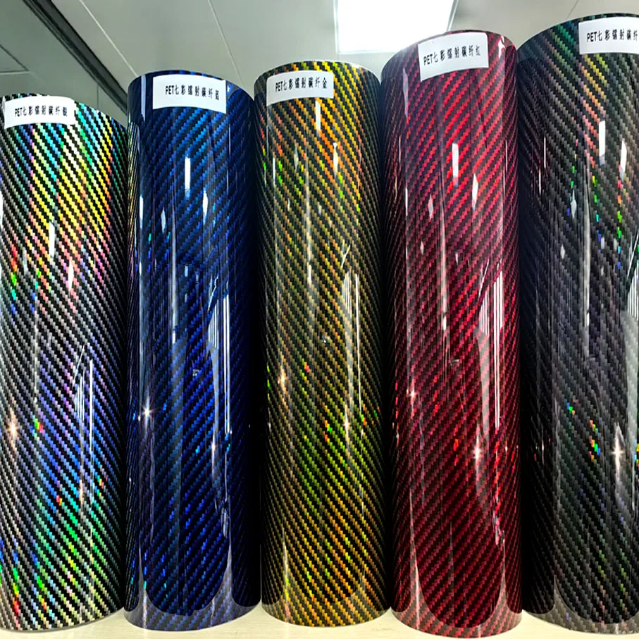 High-Glossy-black-blue-Rainbow-5D-Carbon-Fiber-Vinyl-Wrap-Film-Stickers ...