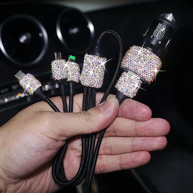 Bling-Car-Charger-Diamond-mounted-Car-Phone-Safety-Hammer-Charger-Dual ...