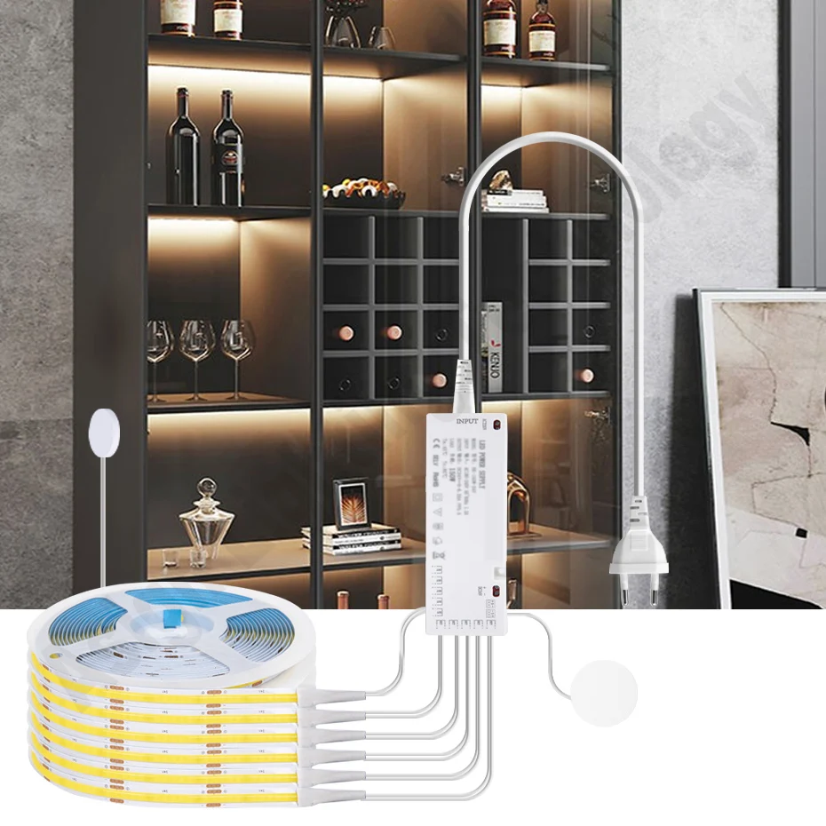 DIY Kitchen LED Cabinet Light 320LEDs/m 12V COB Led Strip Light Shelf ...