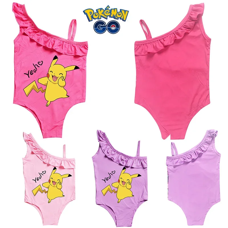 Cartoon-Pokemon-Pikachu-One-piece-Swimsuit-Summer-Girl-Ruffle-Sling ...