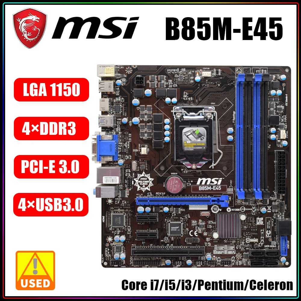MSI B85M-E45 motherboard with Intel B85 chipset LGA 1150 CPU socket ...
