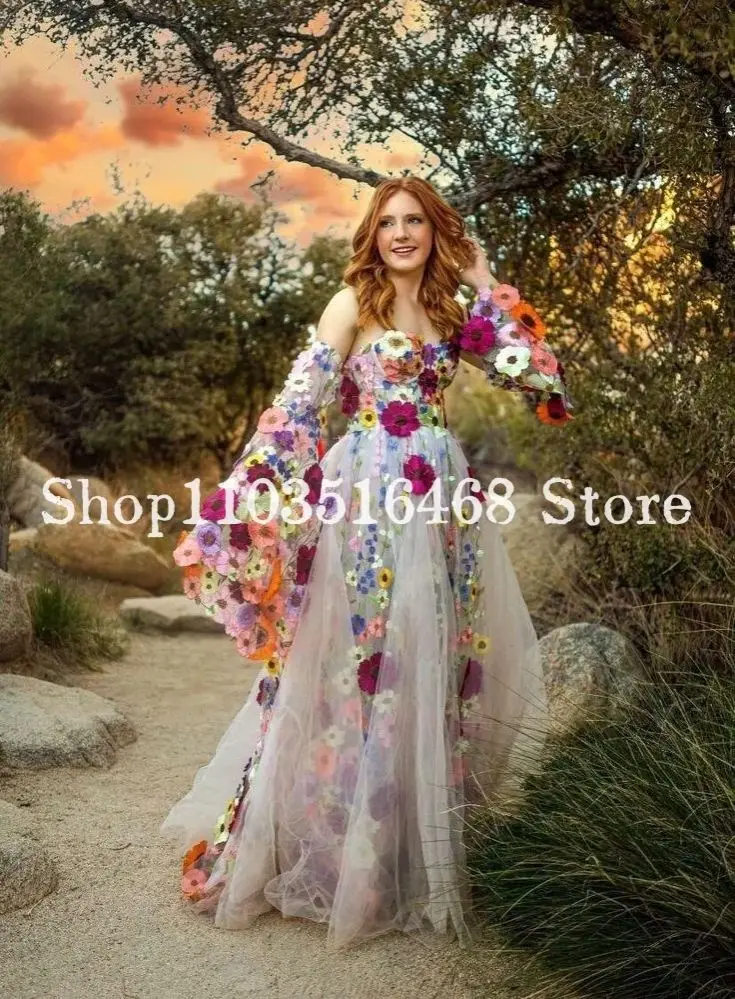 Fantasy Floral Strapless Wedding Dresses Gorgeous Strapless Fairy Long ...