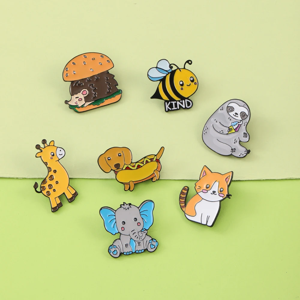 Cute-Cartoon-Animal-Brooches-Sloth-Giraffe-Elephant-Hedgehog-Kind-Bee ...