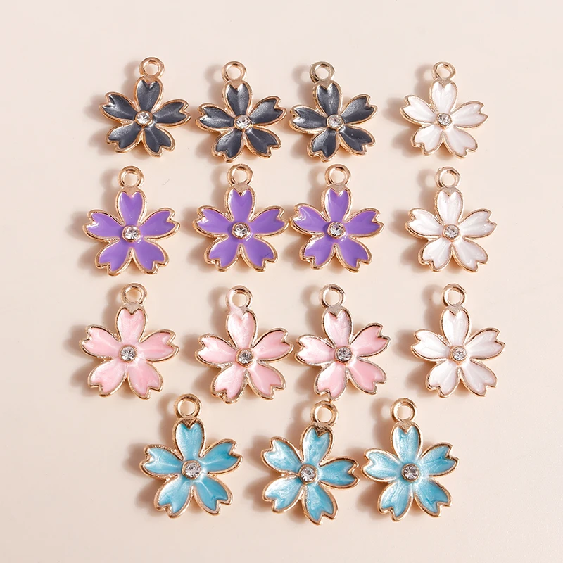 10pcs 14*17mm Fancy Pink Crystal Flower Charms For Jewelry Making ...