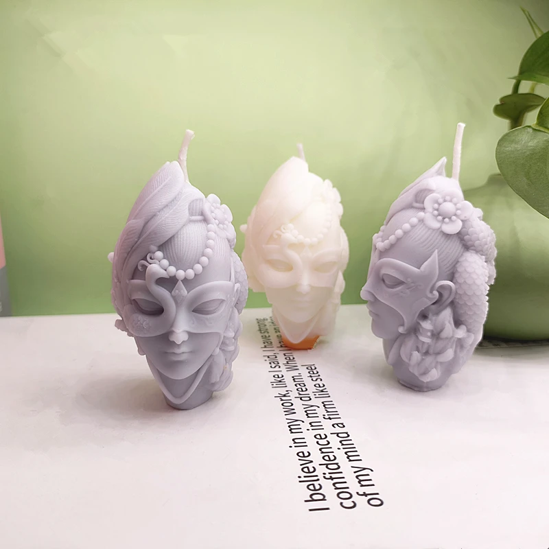 Ancient Chinese Beauty Head with Mask Decoration Candle Silicone Mold ...