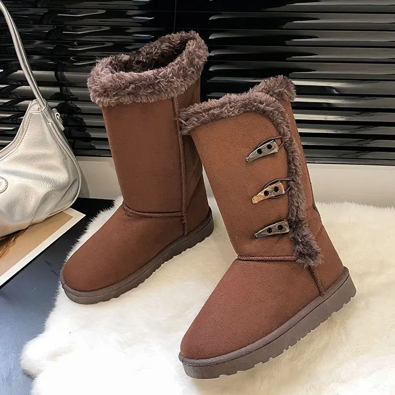 Chunky Half High Women's Snow Boots Plush Round Toe Ladies Shoes ...