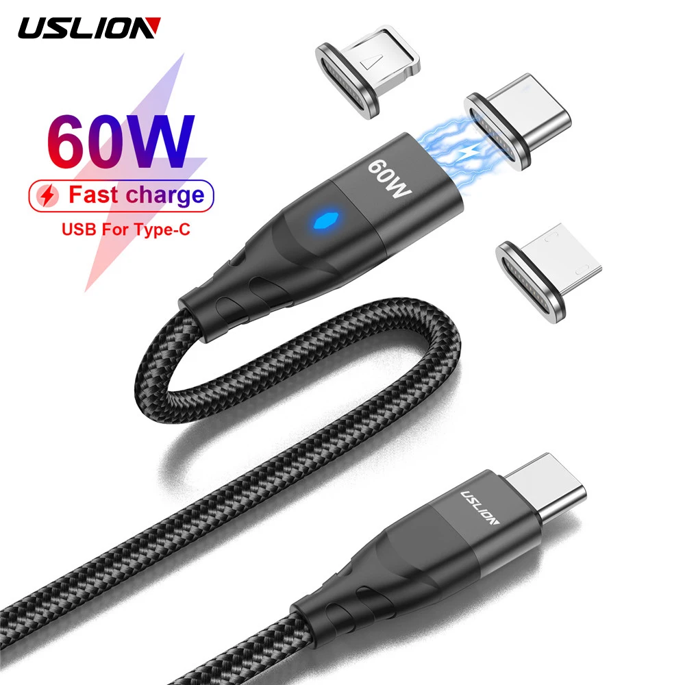 USLION 마그네틱 케이블 USB C To USB Type C 케이블 60W 빠른 충전 3.0 PD iphone 용 고속 충전 ...