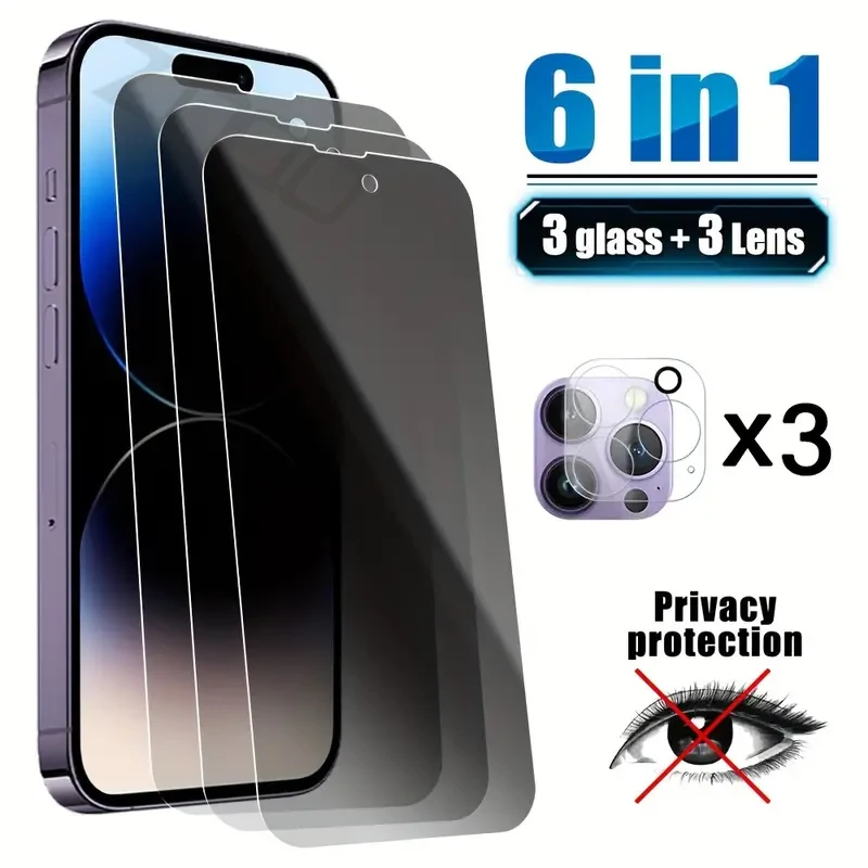 6 in 1 Anti Spy Tempered Glass Screen Protector For iPhone 11 12 13 14 ...