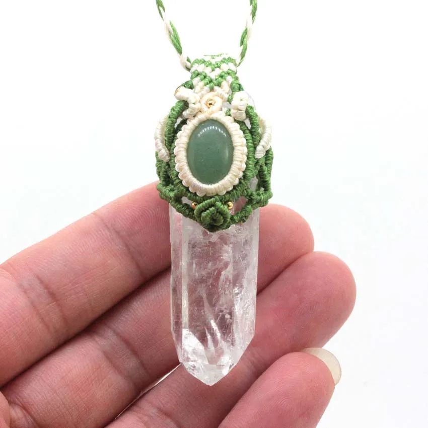 Natural White Crystals Column Stone Pendant Handmade Thread Rope Wrap ...