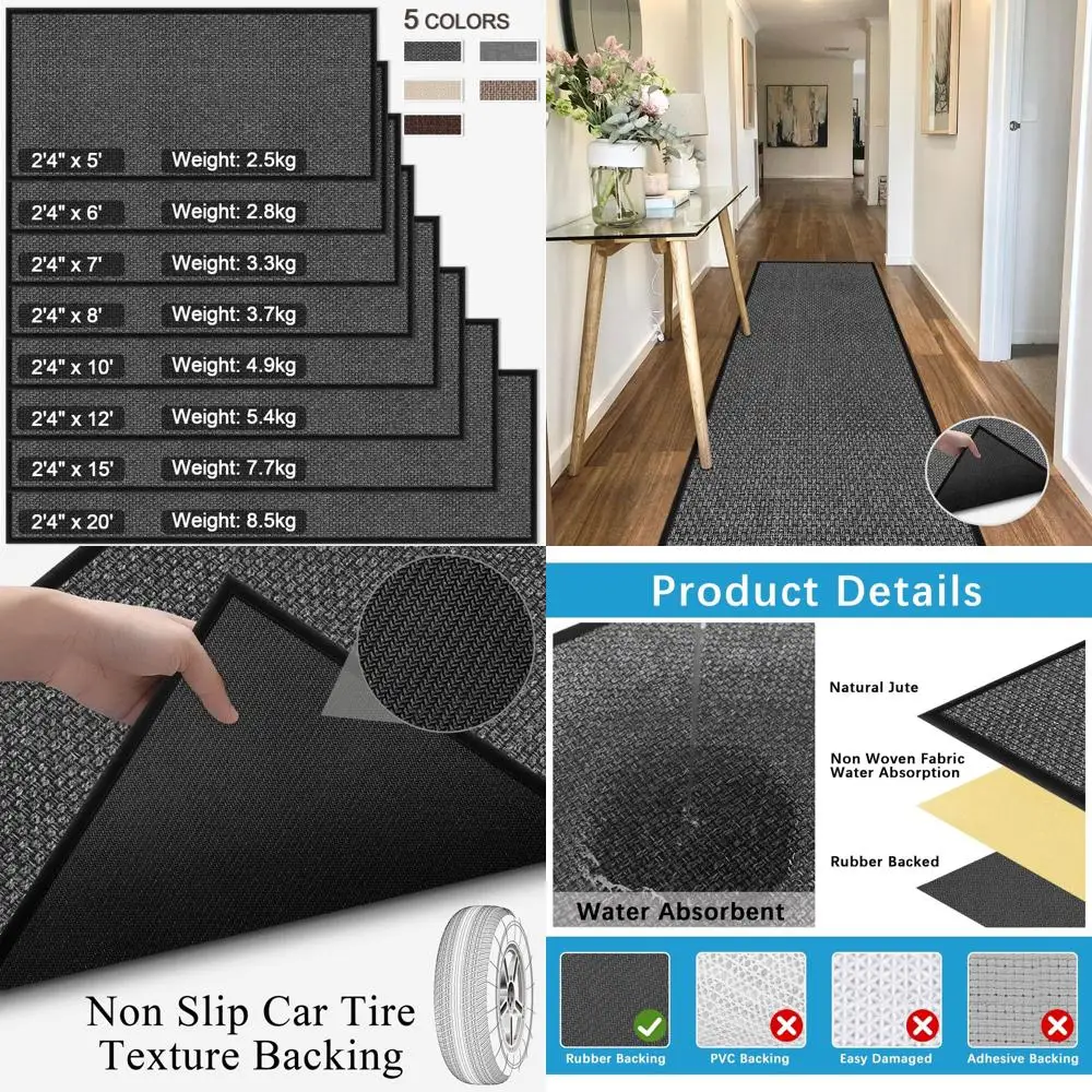 Anti-Slip Washable Jute Runner Rug for Kitchen, Hallway, and Bathroom ...
