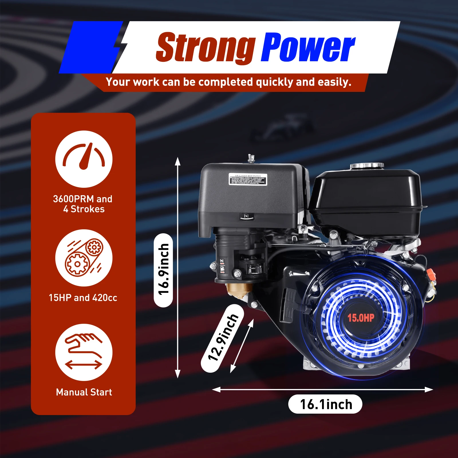 15HP-4-Stroke-420cc-OHV-Horizontal-Shaft-Engines-Petrol-Gasoline-Engine ...