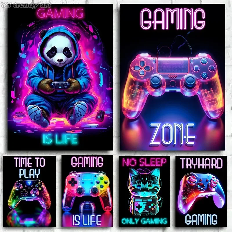 Gamer-Cat-Panda-No-Sleep-Only-Gaming-Canvas-Painting-Gaming-Zone-Poster ...