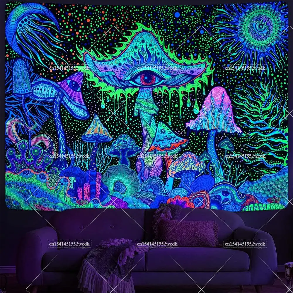 Blacklight-Mushroom-Tapestry-Eyes-UV-Reactive-Boho-Tapestry-Neon ...